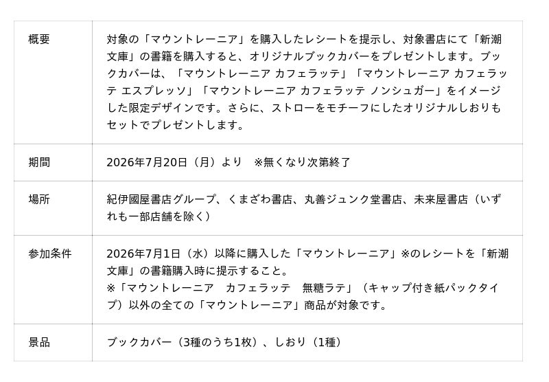「マウントレーニア」×「新潮文庫」 「ほんとのひとやすみ」プロジェクト始動！ - PR TIMES｜インサイド