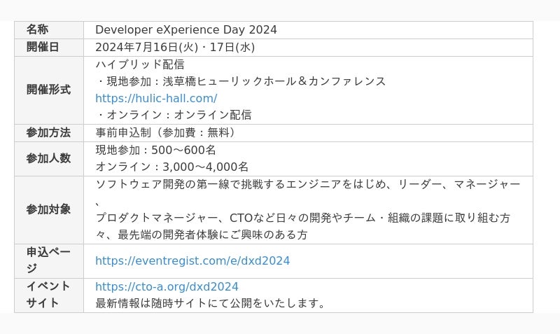 【オフライン&オンライン同時開催】日本CTO協会主催「Developer eXperience Day 2024」開催のお知らせ - CNET Japan