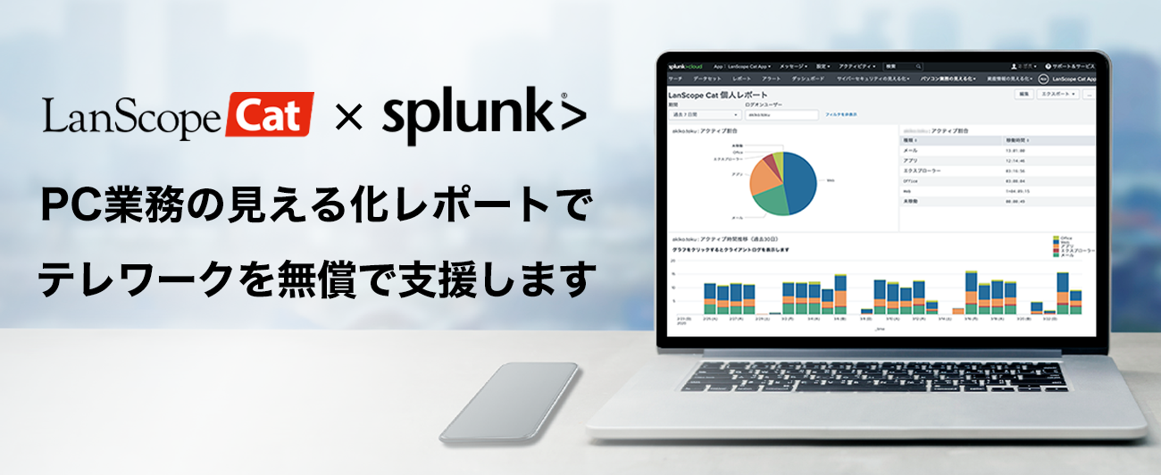 LanScope Cat × Splunkでテレワーク支援PC業務の見える化レポートを無償で提供開始｜MOTEXのプレスリリース
