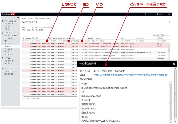 「LanScope Cat」最新バージョンで「Office 365」のアップロードログ・ダウンロードログ・Webメール送信ログ取得に対応予定 ...