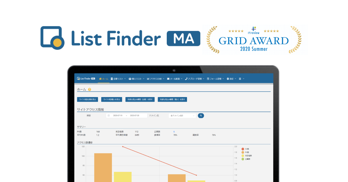 List Finderが「ITreview Grid Award 2020 Summer」を受賞しました｜イノベーションのプレスリリース