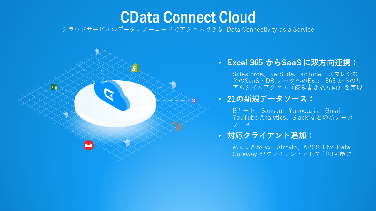 Excel 365 からノーコードで150+ のSaaS・DB データへの双方向連携を『CData Connect Cloud』が提供｜CDataのプレスリリース