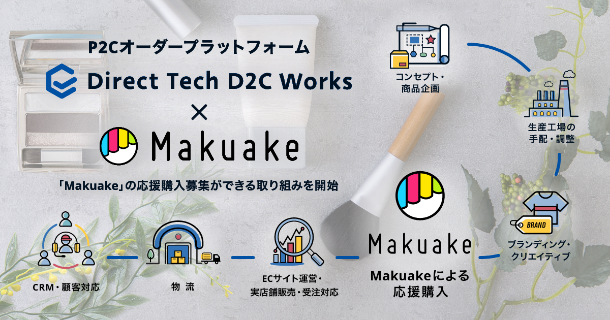 マクアケと業務提携 P2Cオーダープラットフォーム「Direct Tech D2C Works」にて、「Makuake」の応援購入募集ができる ...