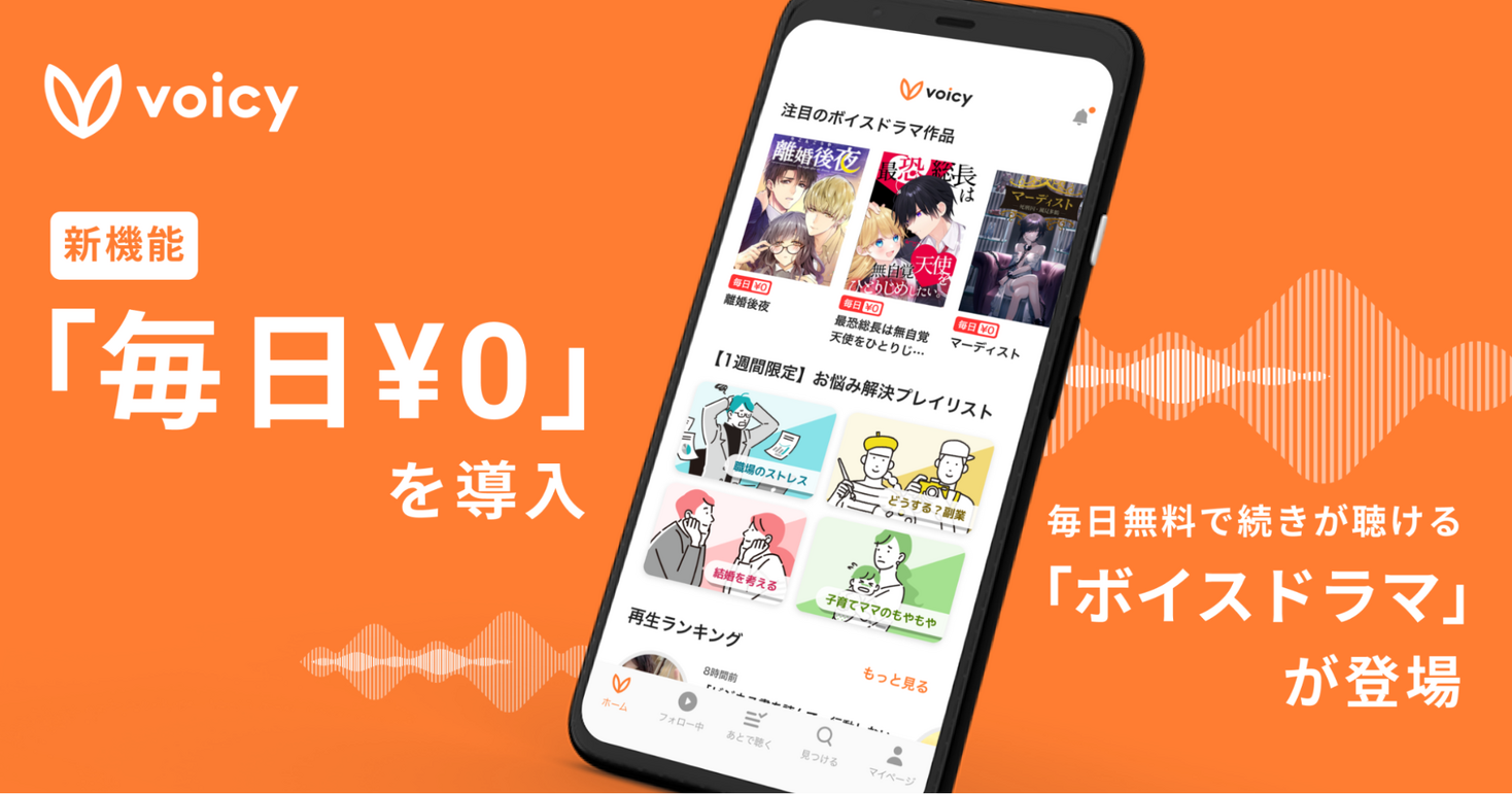 Voicy、新ジャンルを対象にした新機能「毎日¥0」を導入。｜株式会社Voicyのプレスリリース