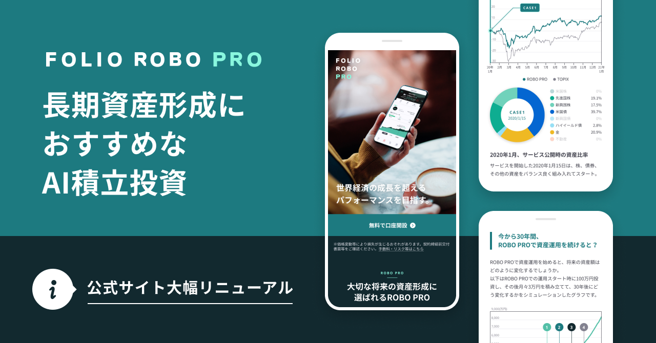 長期資産形成におすすめなAI積立投資FOLIO ROBO PRO公式サイトを大幅リニューアル！｜株式会社FOLIOのプレスリリース