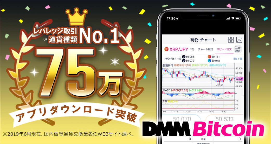 【DMM Bitcoin】取引アプリ75万ダウンロード突破！総額100万円のキャンペーン実施！｜合同会社DMM.comのプレスリリース