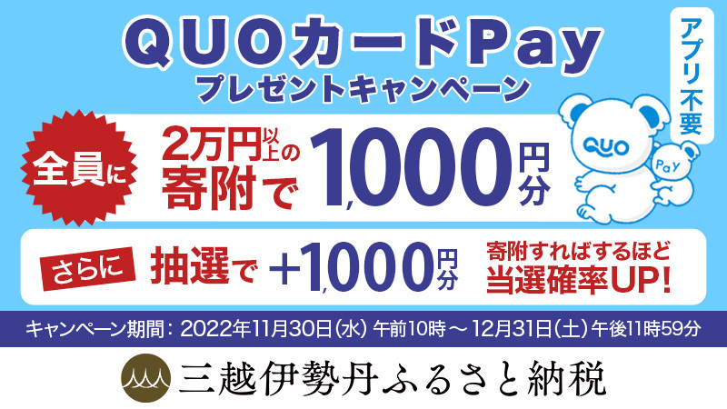 三越伊勢丹ふるさと納税 合計20,000円以上のふるさと納税でQUOカードPay1,000円分がもれなくもらえるキャンペーンを11月30日（水）より開催｜株式会社クオカードのプレスリリース