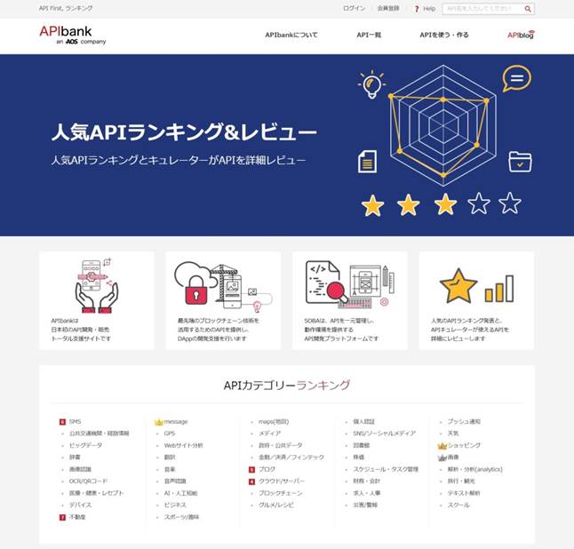 日本初のAPI取引所「APIbank.jp」がランキング機能を実装｜AOSリーガルテック株式会社のプレスリリース