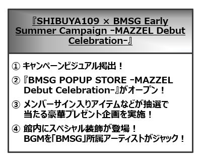 『SHIBUYA109 X BMSG Early Summer Campaign -MAZZEL Debut Celebration-』｜株式会社SHIBUYA109エンタテイメントのプレスリリース