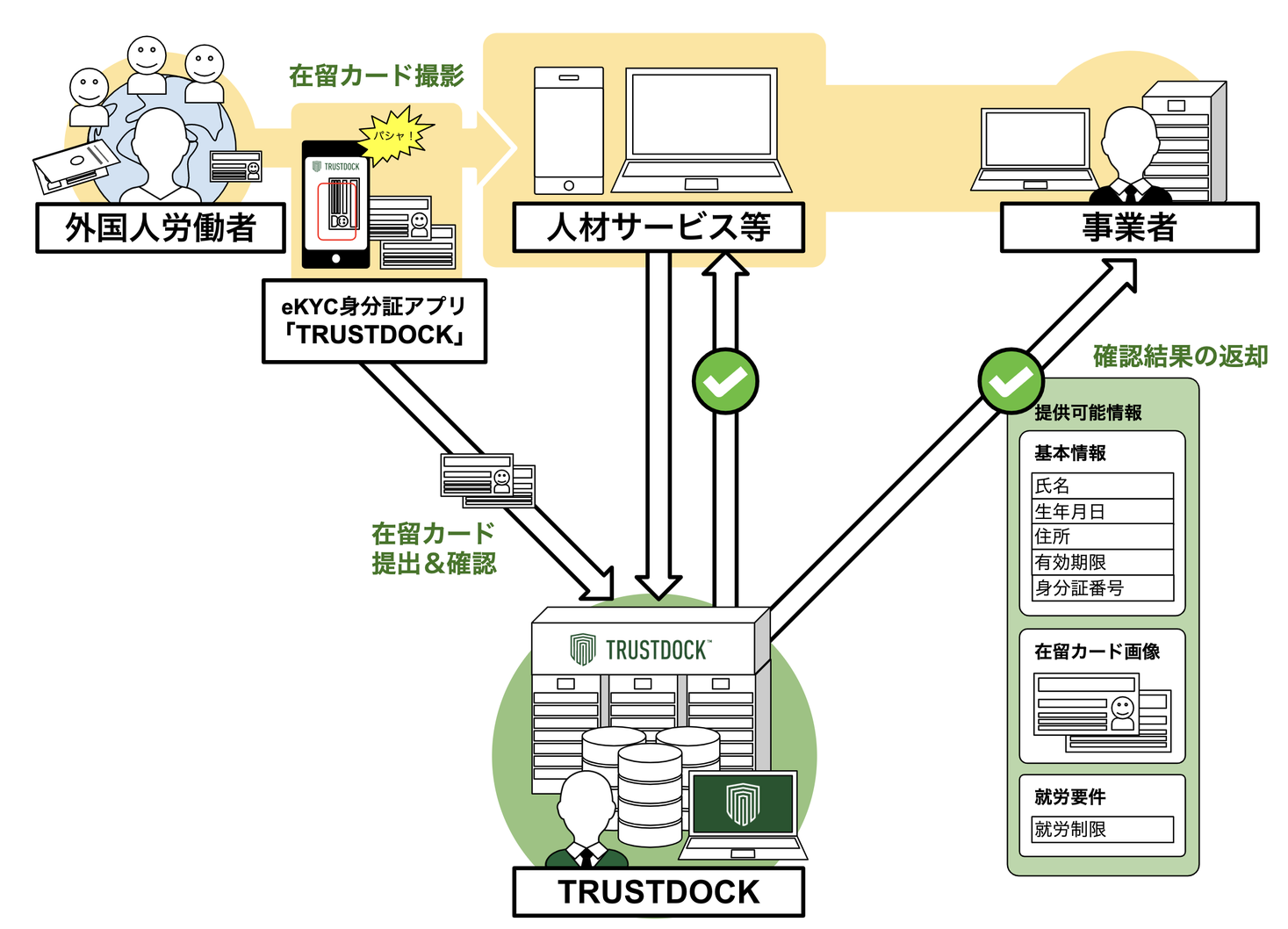 TRUSTDOCK、e-KYC本人確認APIサービスにおいて、人材業界向けに、「在留カード就労制限の確認」オプションを提供開始｜TRUSTDOCKのプレスリリース
