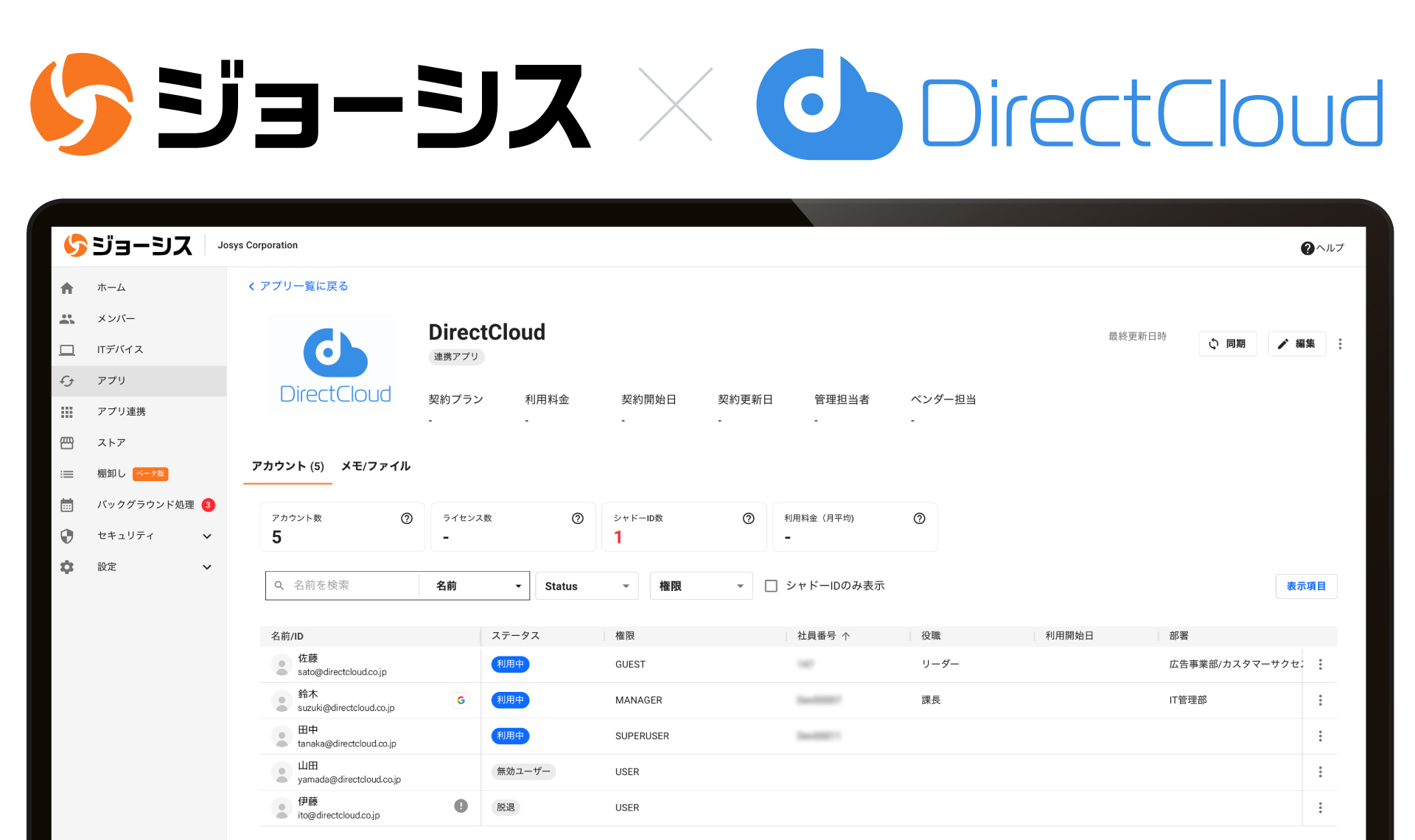 ITデバイス＆SaaSの統合管理クラウド「ジョーシス」が、法人向けクラウドストレージ「DirectCloud」と連携開始｜株式会社ダイレクトクラウドのプレスリリース