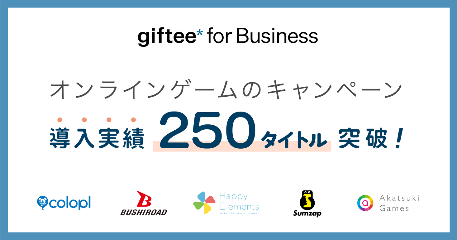 デジタルギフトを活用した法人向けサービス「giftee for Business」、オンラインゲームのキャンペーン導入実績が250タイトルを突破｜株式会社ギフティのプレスリリース