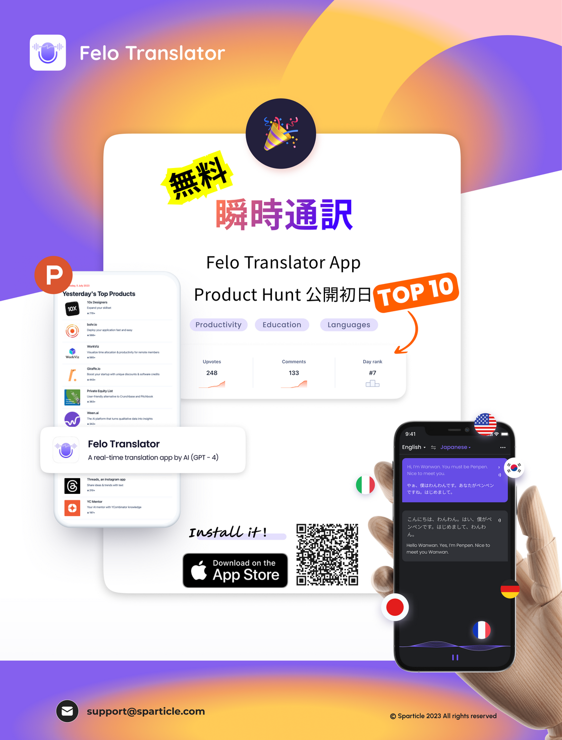 Sparticle社の新製品「Felo Translator」がProductHunt上でTOP10入り、高評価を獲得！｜Sparticleのプレスリリース