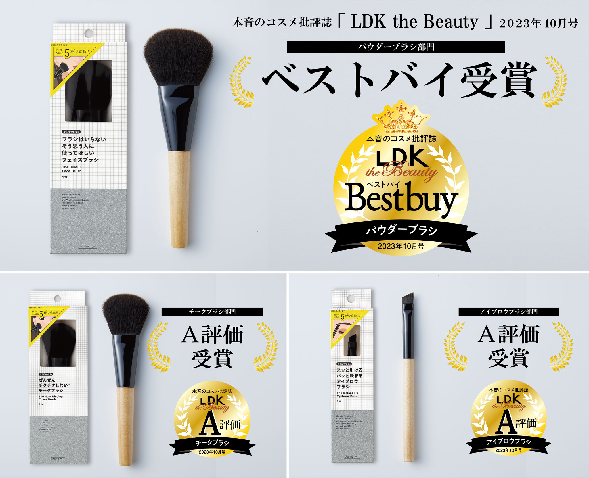 「LDK the Beauty」ベストバイ＆A評価受賞！からだWelcia 「5秒で感動メイクブラシシリーズ」 3商品が本音のコスメ批評誌2023年10月号にて高評価を獲得｜ウエルシア薬局 ...