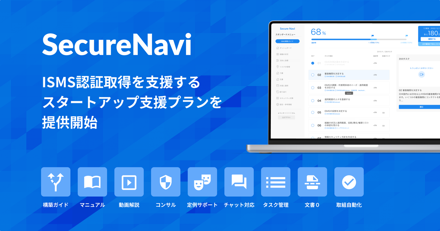ISMSオートメーションツール SecureNavi、20社のVC/CVCと連携し、スタートアップ企業のISMS認証取得を支援する「スタートアップ支援プラン」を提供開始｜SecureNavi ...