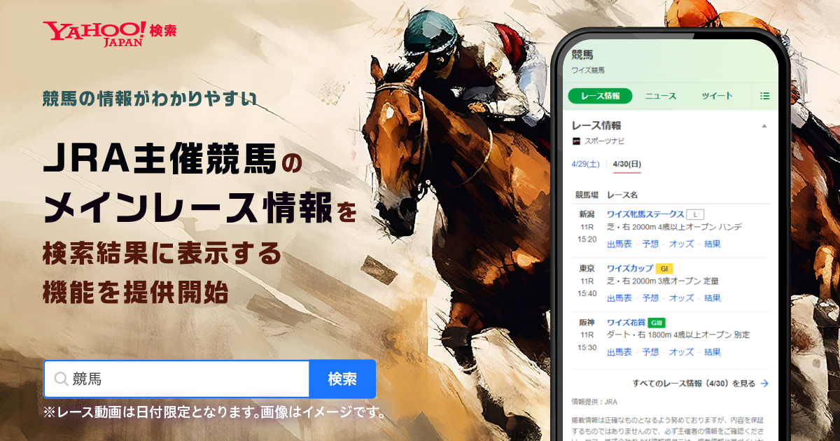 Yahoo!検索、JRA主催競馬のメインレース情報を検索結果に表示する機能を提供開始｜ヤフー株式会社のプレスリリース
