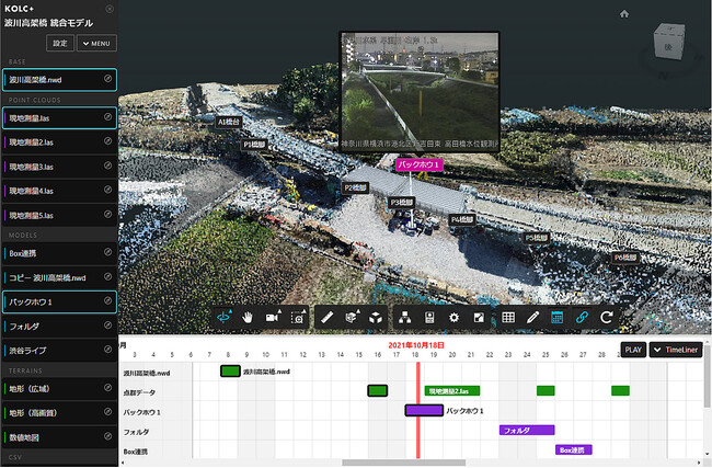 KOLC＋が「点群タイムライナー」に対応。BIM/CIMモデルによる4Dシミュレーションに点群データを重ねて進捗共有が可能に：マピオンニュース